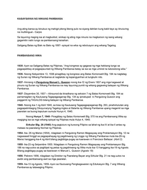 Kasaysayan Ng Wika Tagalog KASAYSAYAN NG WIKANG PAMBANSA Ang Ating