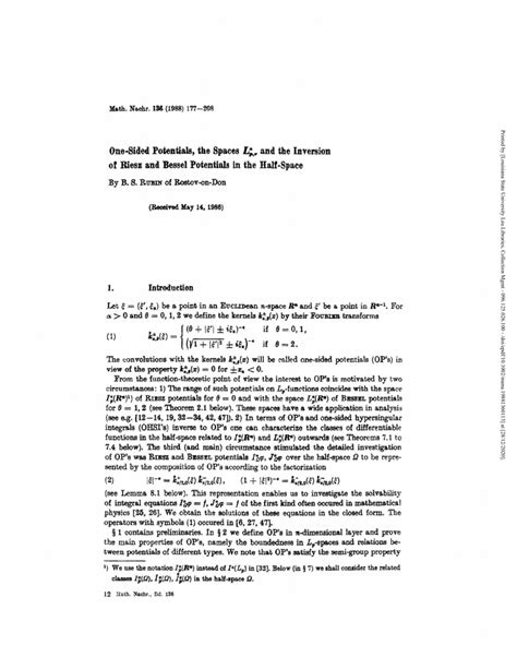 pdf one‐sided potentials the spaces l p rα and the inversion of riesz and bessel potentials