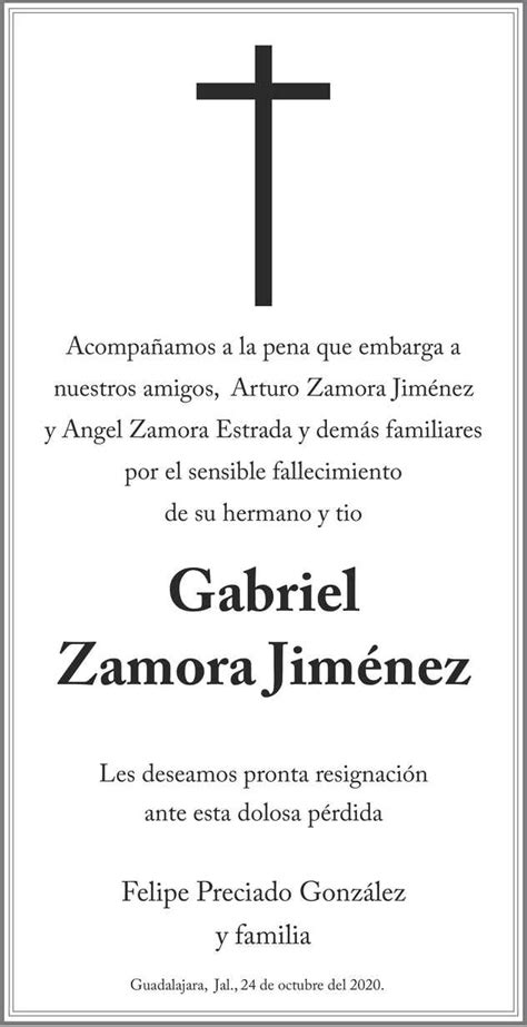 Gabriel Zamora Jiménez Obituario Esquela