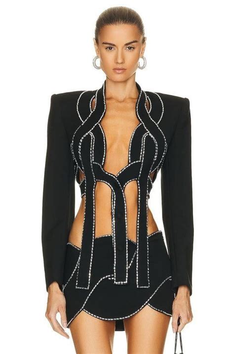 Crystal Rope Cropped Blazer Long Sleeve Outfits Party Outfits For