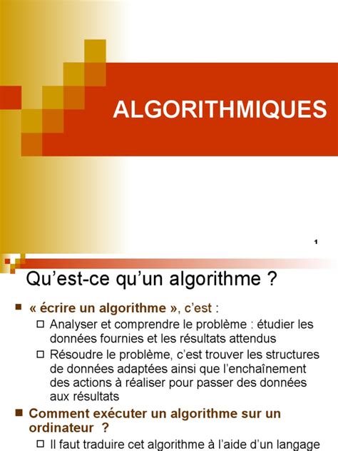 cours les algorithmes pdf variable informatique langage de programmation