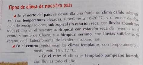 resumir los tipos de climaen el norte del país En el centro En el este