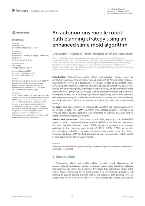 pdf an autonomous mobile robot path planning strategy using an enhanced slime mold algorithm