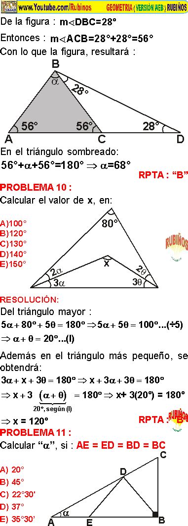 LOS TRIÁNGULOS Y SUS PROPIEDADES EJERCICIOS RESUELTOS DE GEOMETRÍA