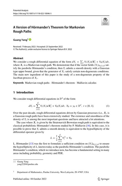 pdf a version of hörmander s theorem for markovian rough paths