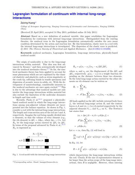 pdf lagrangian formulation of continuum with internal long range interactions