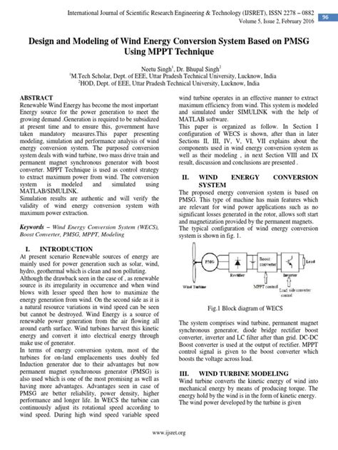 design and modeling of wind energy conversion system based on pmsg using mppt technique pdf