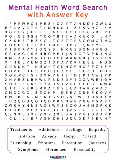 Mental Health Word Find Printable