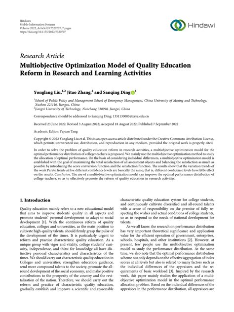 pdf multiobjective optimization model of quality education reform in research and learning