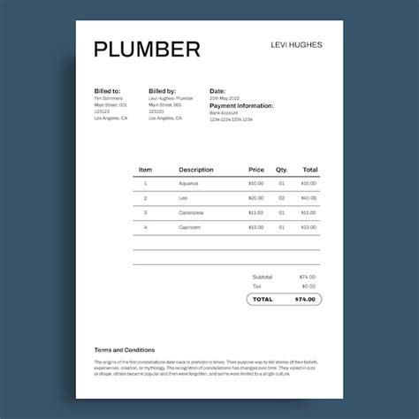 Free Vector Plumber Invoice Template Design