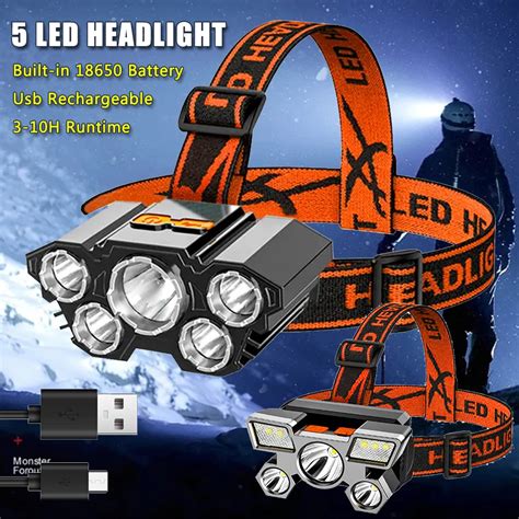 Lanterna Montada Na Cabe A Super Brilhante Farol Forte USB Recarreg Vel