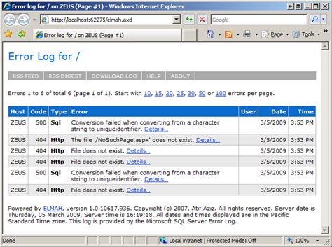 logging error details with elmah c the asp site