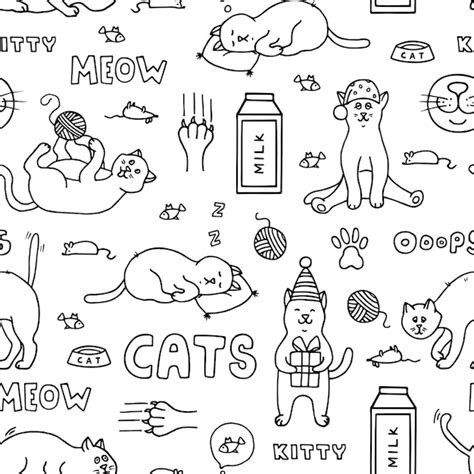 Premium Vector Seamless Pattern With Doodle Cats