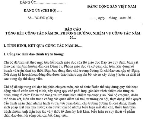 Mẫu Báo cáo tổng kết công tác chi bộ cuối năm 2023 Hướng dẫn cách ghi
