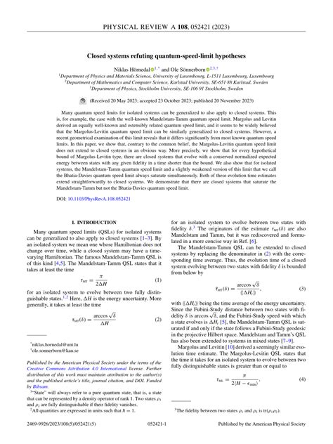 pdf closed systems refuting quantum speed limit hypotheses