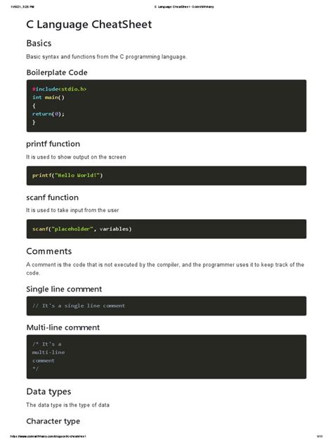 c language cheatsheet codewithharry pdf control flow c programming language