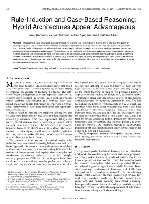 pdf rule induction and case based reasoning hybrid architectures appear advantageous aijun