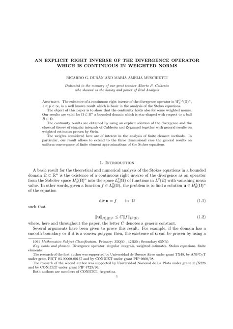 pdf an explicit right inverse of the divergence operator which is continuous in weighted norms