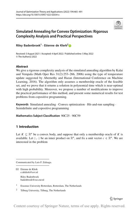 pdf simulated annealing for convex optimization rigorous complexity analysis and practical