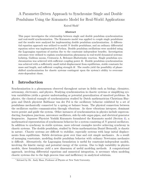 pdf a parameter driven approach to synchronize single and double pendulums using the kuramoto