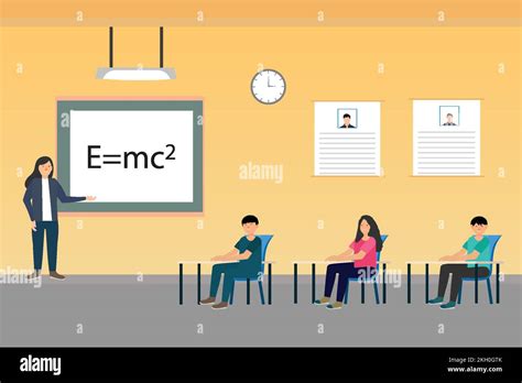 Teacher Teaching Physics In His Classroom With Students Flat Character