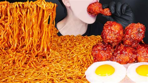 ASMR NUCLEAR FIRE NOODLES RAMEN BBQ CHICKEN RECIPE COOKING MUKBANG핵불닭