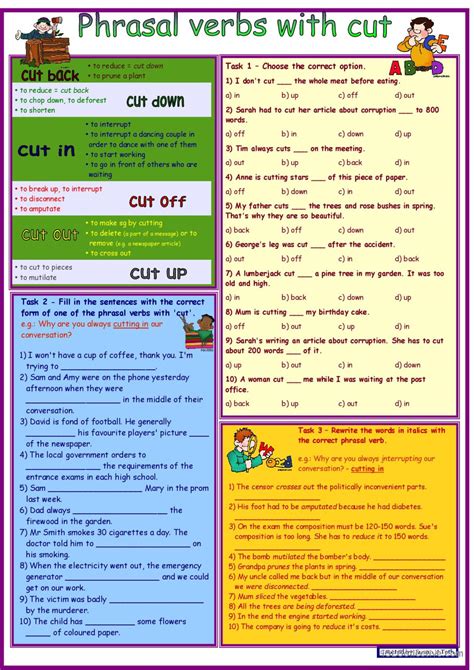 Phrasal Verbs With CUT With Dict English ESL Worksheets Pdf Doc