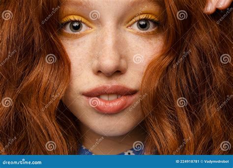 Young Ginger White Woman With Makeup Posing And Looking At Camera Stock Image Image Of White