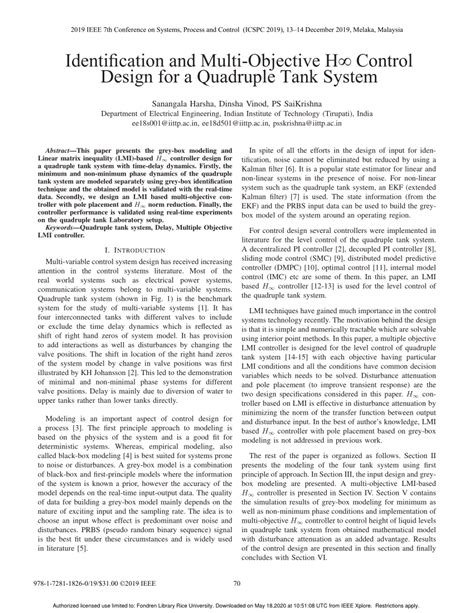 pdf identification and multi objective h∞ control design for a quadruple tank system