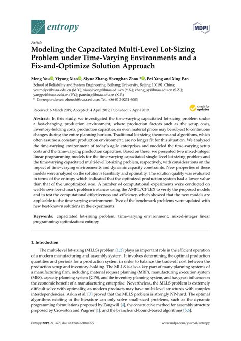 pdf modeling the capacitated multi level lot sizing problem under time varying environments