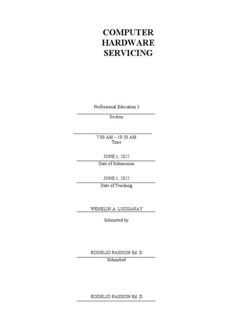 computer hardware servicing detailed lesson plan final pdf occupational safety and health