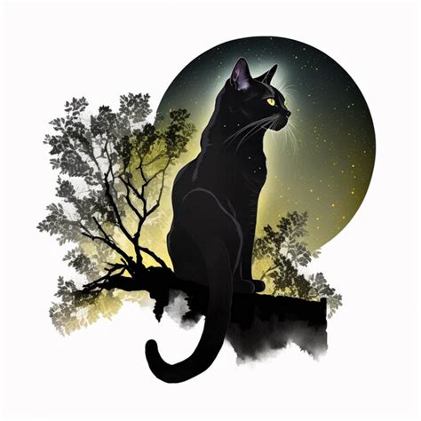 Hay un gato negro sentado en la rama de un árbol frente a un ai