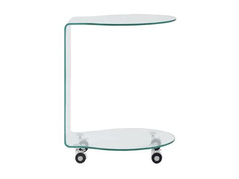 Table d appoint arrondi sur roulettes verre trempé transparent Niu