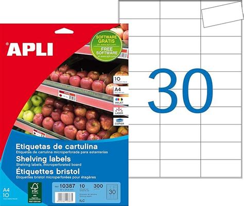 APLI 10387 Etiquetas blancas para estantería 67 0 x 25 4 mm 10 hojas