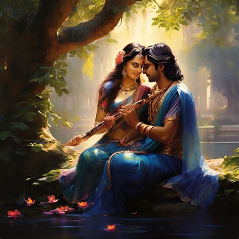 Krishna And Radha Seated Under A Lush Kadamba Tree By Mohit Kumar