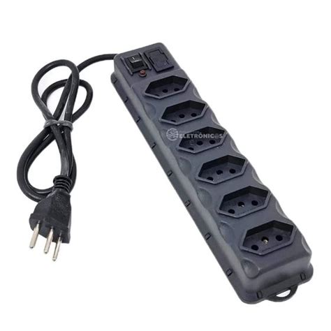 Régua Extensão Elétrica 6 Tomada Filtro Linha Bivolt Cabo 85cm 6TEX