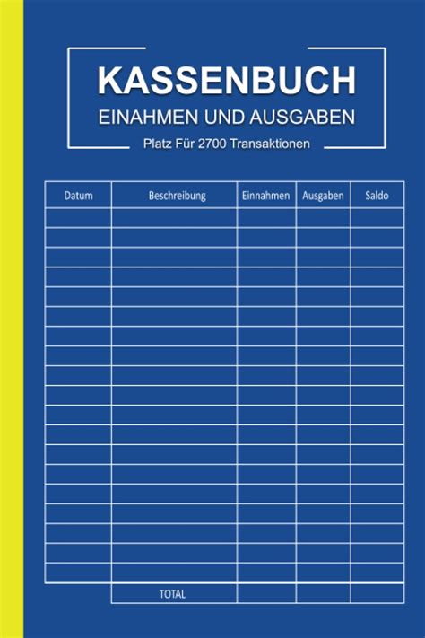 Kassenbuch Einnahmen und Ausgaben buch Perfekt für Vereine