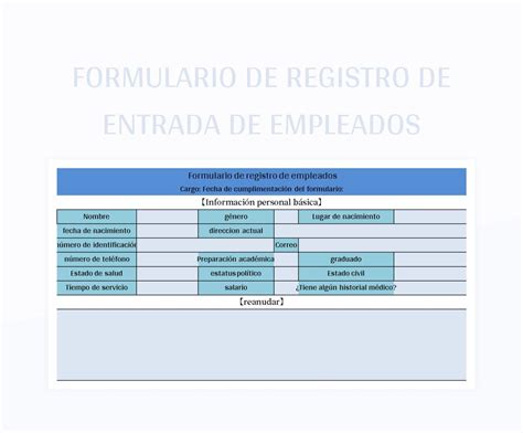 Plantilla De Excel Formulario De Registro De Entrada De Empleados Y