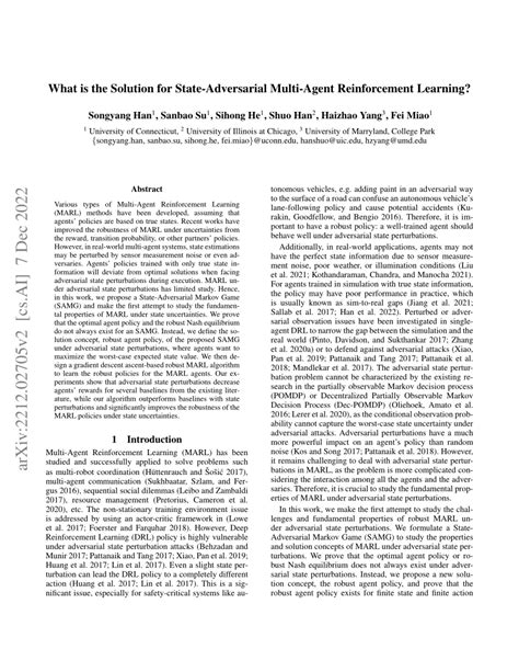 pdf what is the solution for state adversarial multi agent reinforcement learning
