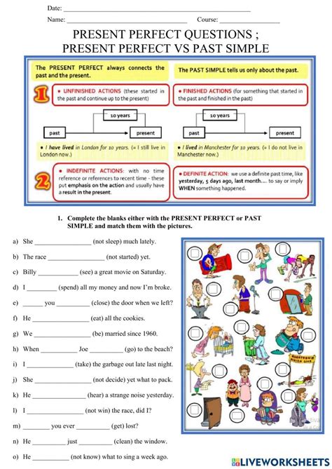 A Worksheet For Present Perfect And Past Simple Words With Pictures On