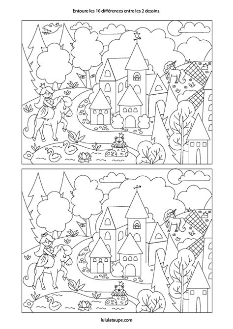 Jeu des différences à imprimer féérie Lulu la taupe jeux gratuits