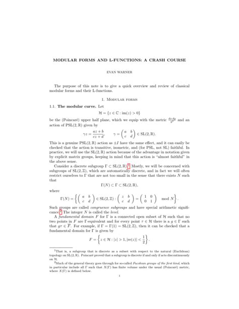 modular forms and l functions a crash course the