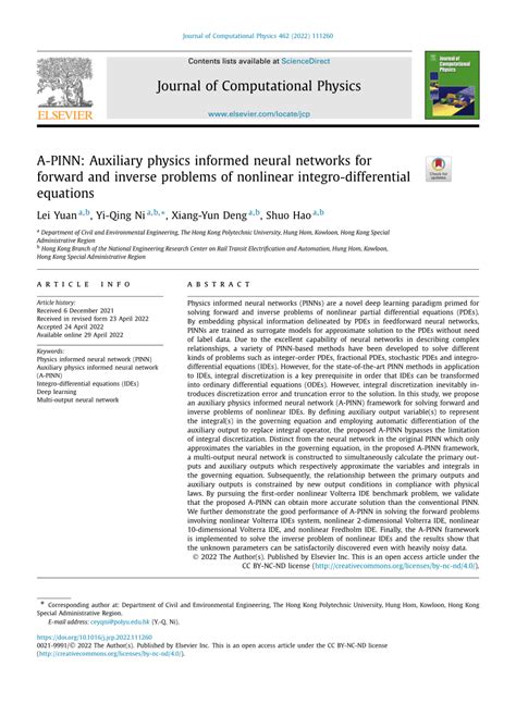 pdf a pinn auxiliary physics informed neural networks for forward and inverse problems of