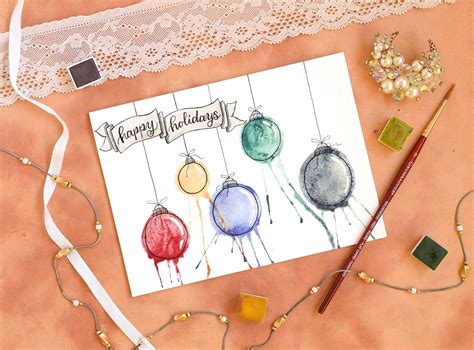 Festive Blown Watercolor Ornaments Diy Holiday Card Tutorial