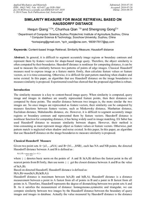similarity measure for image retrieval based on hausdorff distance scientific