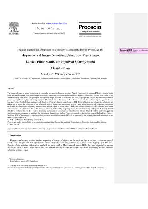 pdf hyperspectral image denoising using low pass sparse banded filter matrix for improved