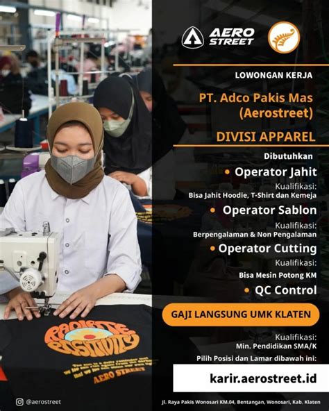 Lowongan Kerja Februari 2023 Team Aerostreet PT Adco Pakis Mas Di Solo
