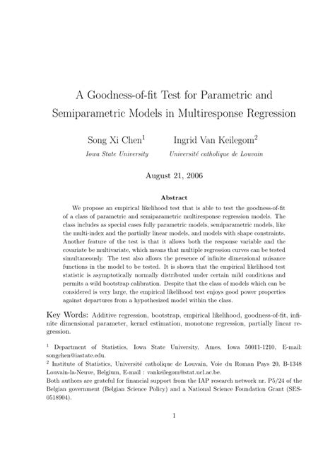 pdf a goodness of fit test for parametric and semi parametric models in multiresponse regression