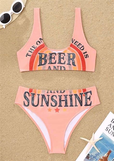 The Only B S I Need Is Beer And Sunshine Rainbow Bikini Set Orange