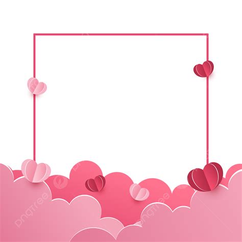 Pink Cloud Frame With Love Hearts Papercut Style Cloud Heart